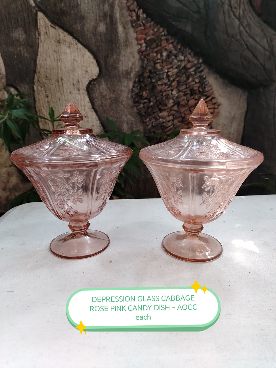 CANDY DISH PINK CABBAGE ROSE DEPRESSION GLASS – Siglo Antiques